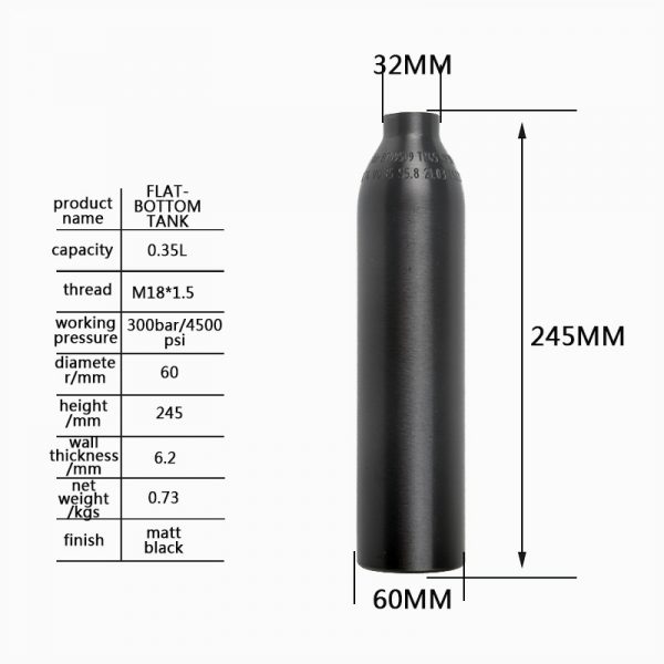 0.35 Liter High Pressure Black Matt Aluminum Gas Cylinder - Precision ...